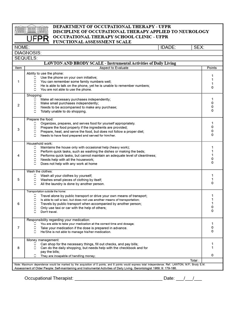 Lawton and Brody Scale | PDF | Social Programs | Health Sciences