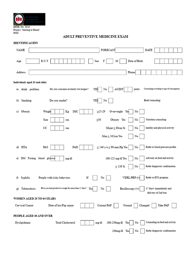 Preventive Medicine Exam For Adults | PDF | Preventive Healthcare | Obesity