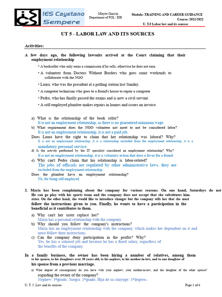 ACTIVITIES THEME 5 | PDF | Employment | Labour Law