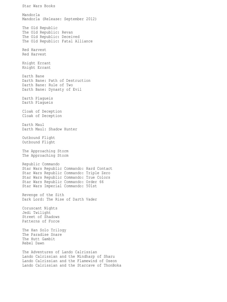 Comprehensive Star Wars Book List | PDF | Star Wars | Jedi