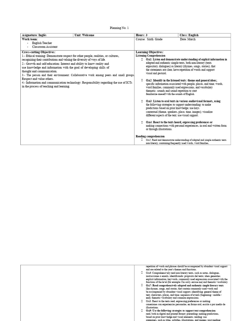 March Planning Unit 0 Sixth Grade | PDF | Reading Comprehension ...