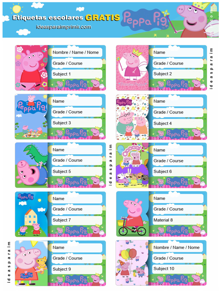 Free Editable Peppa Pig School Labels | PDF
