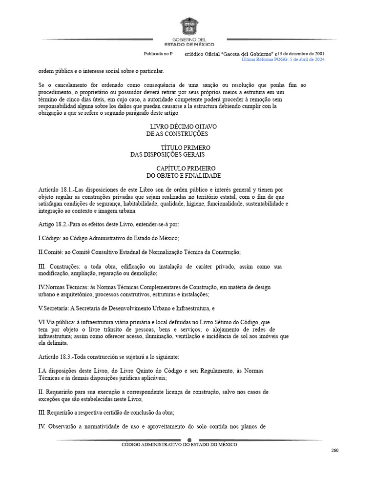 CÓDIGO ADMINISTRATIVO DO ESTADO DO MÉXICO LIVRO DÉCIMO OITAVO DAS ...