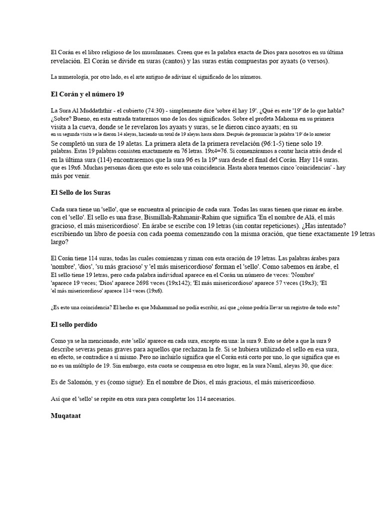 Numerología y milagros en el Corán | PDF | Surah | Alá