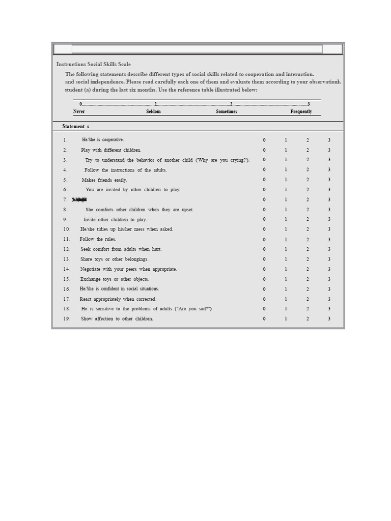 Social Skills and Behavior Assessment | PDF | Human Development ...
