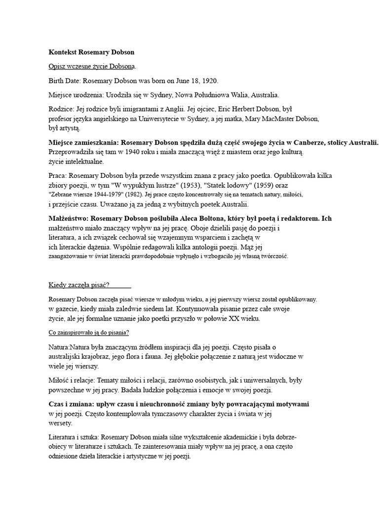 Kontekst Rosemary Dobson | PDF