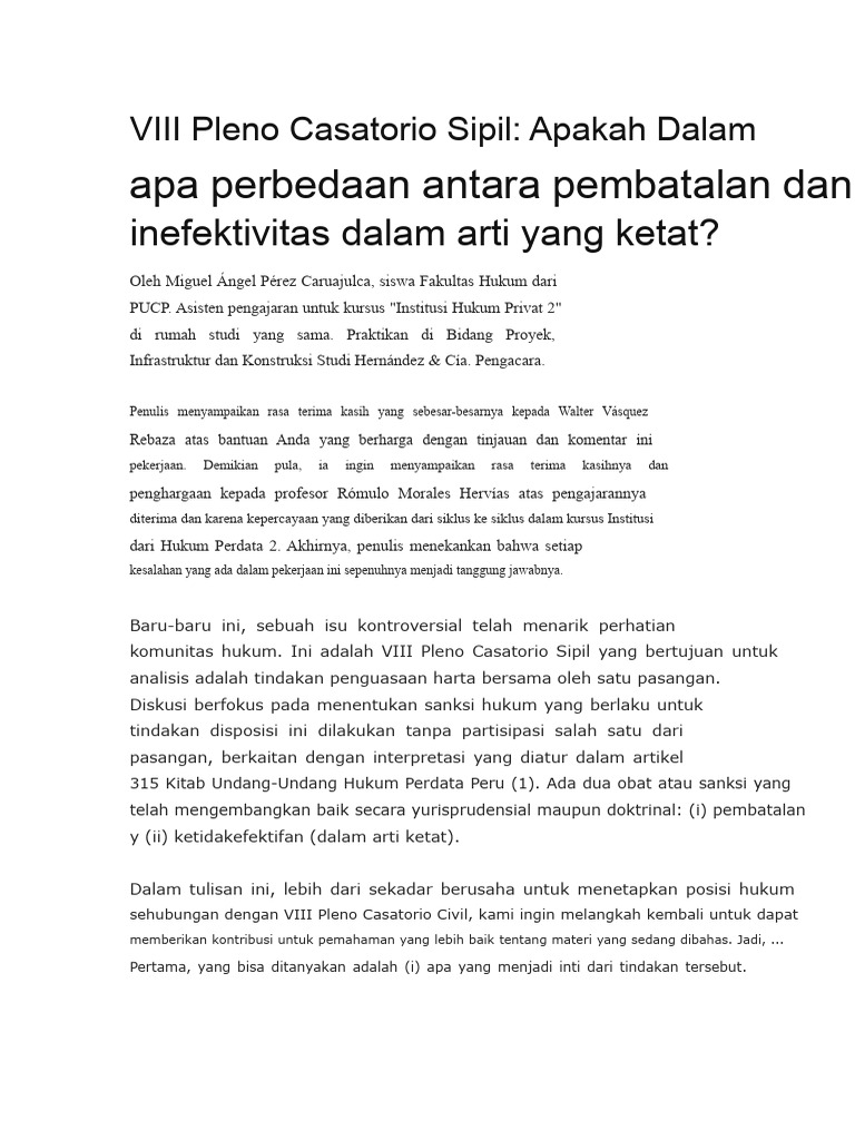 Perbedaan Pembatalan dan Inefektivitas | PDF
