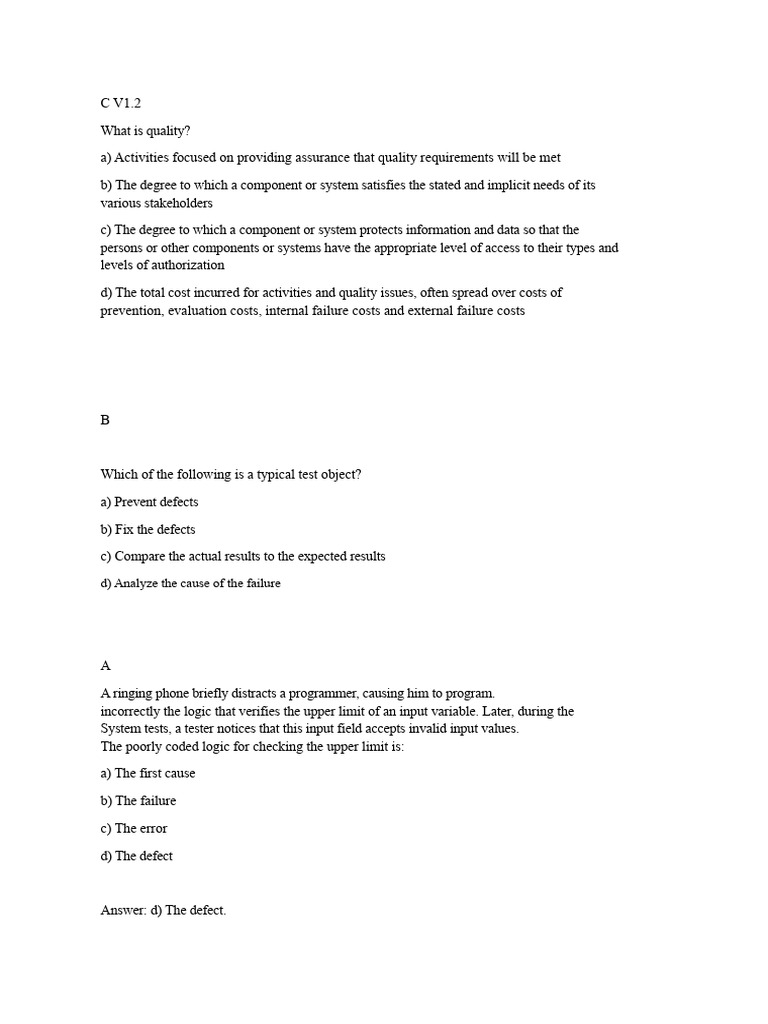 Test Quality MCQ | PDF | Software Testing | Risk