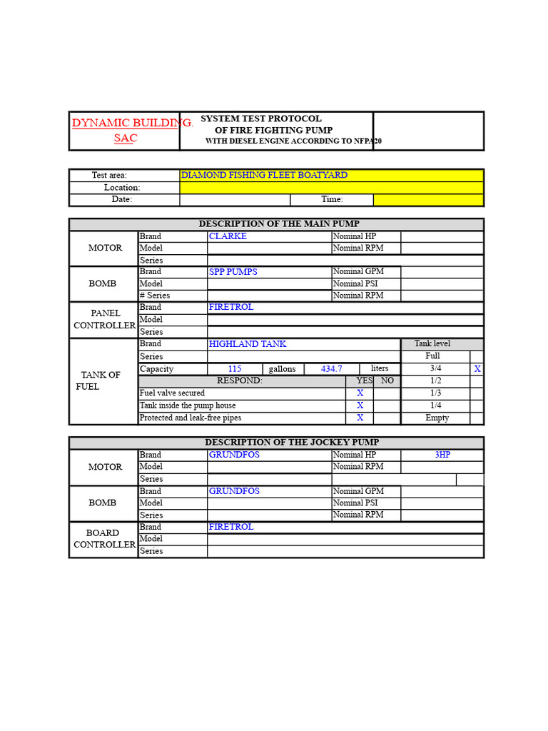 NFPA 20 - Maintenance Tests For Diesel Pumps | PDF | Pump | Engines