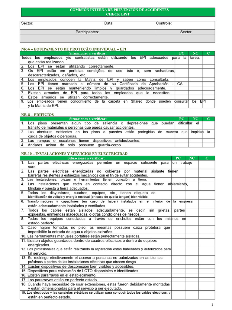 Checklist de Seguridad Laboral EPI y Ergonomía | PDF | Electricidad