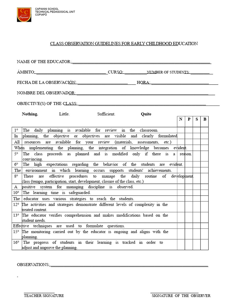 Early Childhood Class Observation Guidelines | PDF