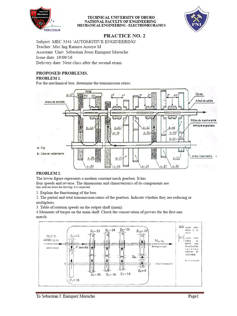proposed exercises in automotive engineering | PDF | Gear | Vehicle Technology