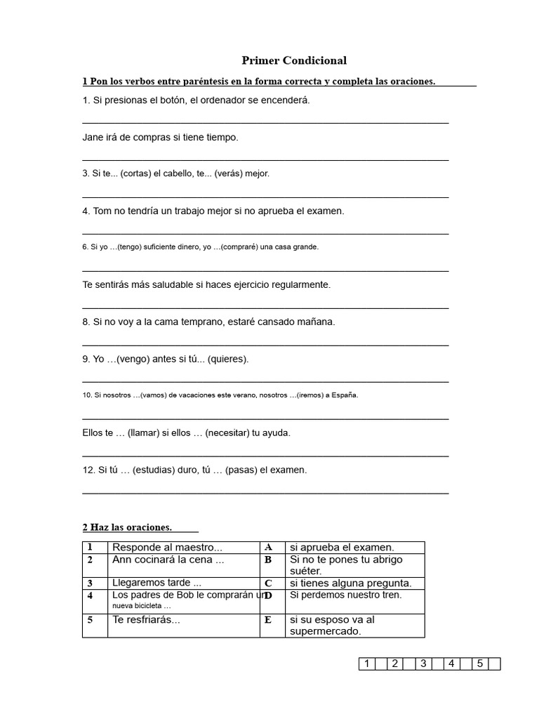 Primera Condicional - Conjunto de Ejercicios Con Respuestas | PDF