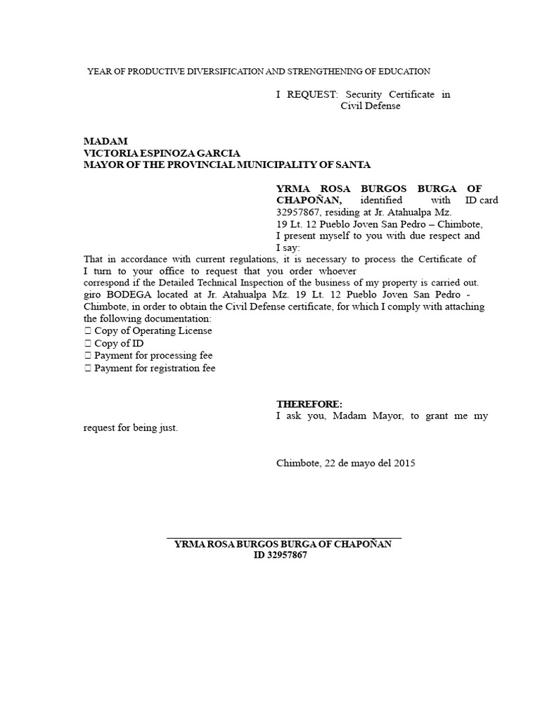 REQUEST For Civil Defense Safety Certificate | PDF