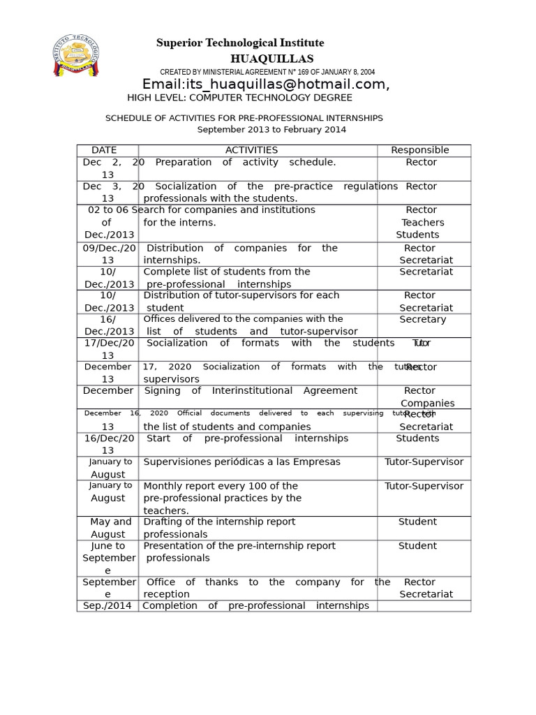 Internship Schedule | PDF | Academic Administration | Universities And ...