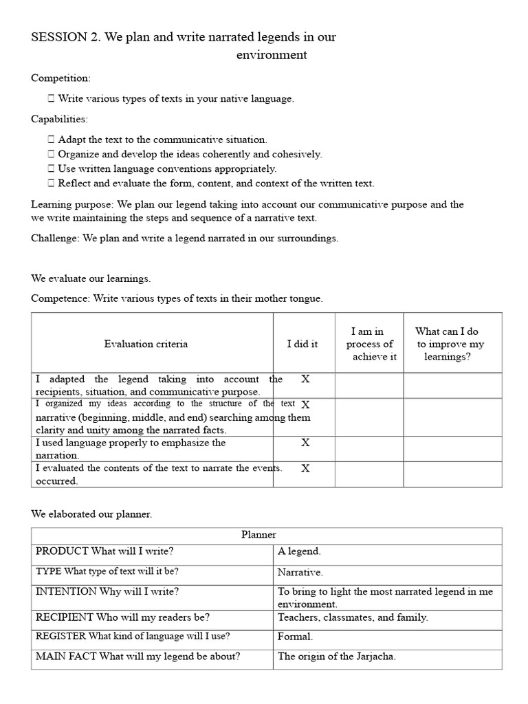 SESSION 2. We Plan and Write Narrated Legends in Our Environment | PDF ...