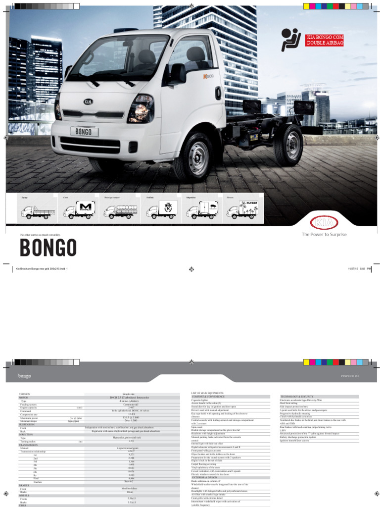 KIA Bongo Specifications and Features | PDF | Truck | Brake