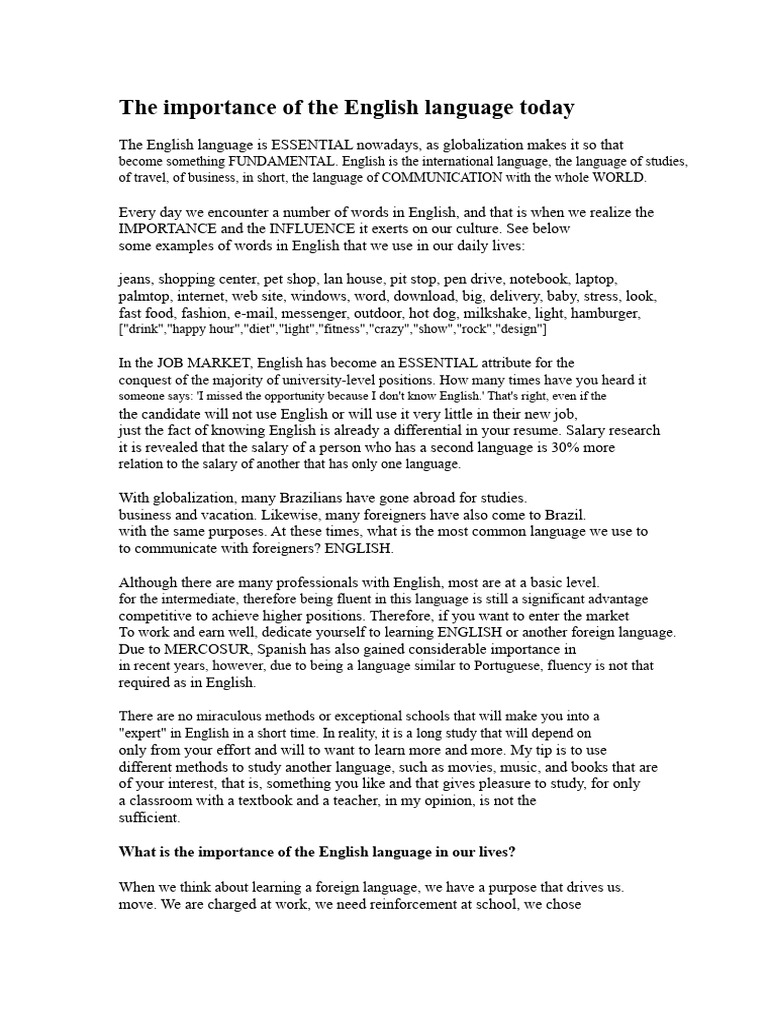 The Importance of the English Language in Today's World | PDF | English ...