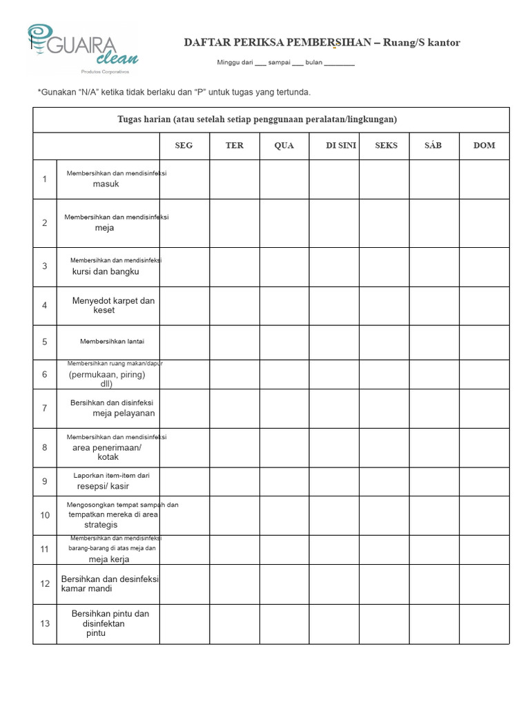 Daftar Periksa Kebersihan Kantor | PDF
