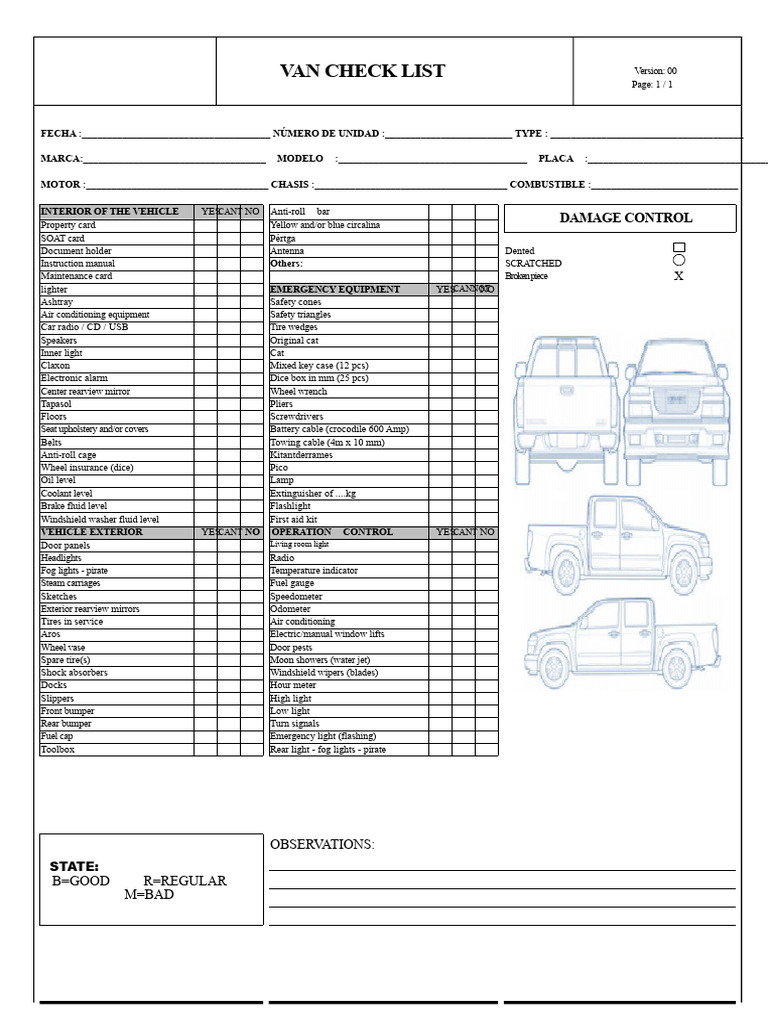 Van Check List | PDF | Vehicles | Motor Vehicle