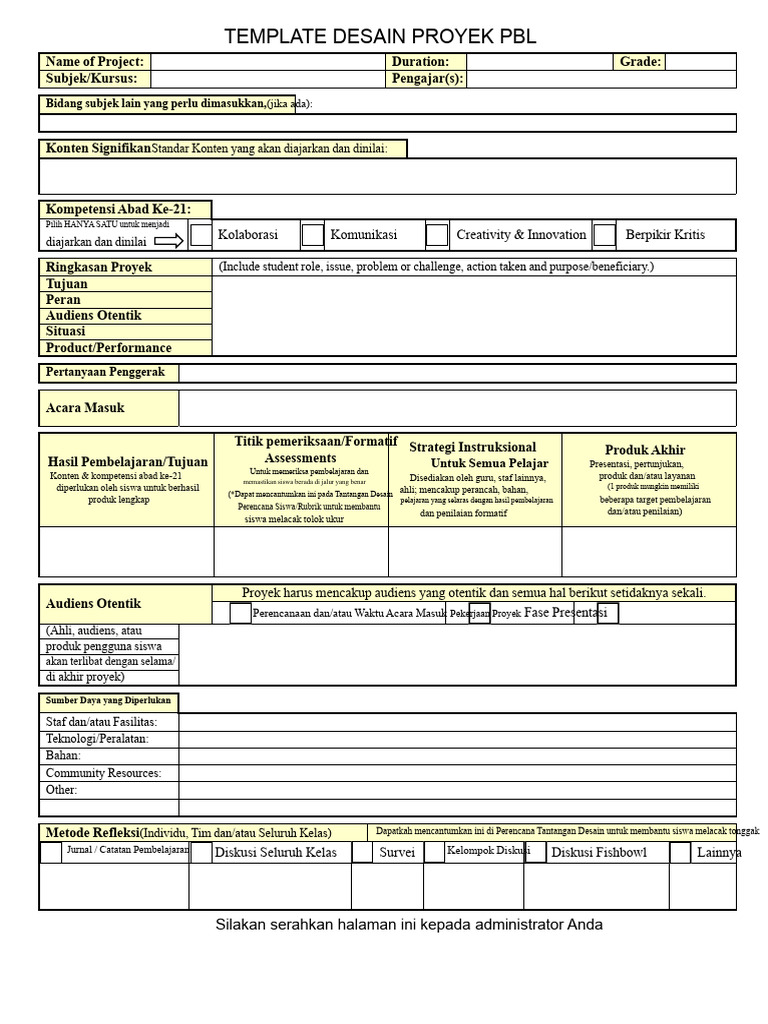 PBL Proyek Desain Template - Formulir Isi | PDF