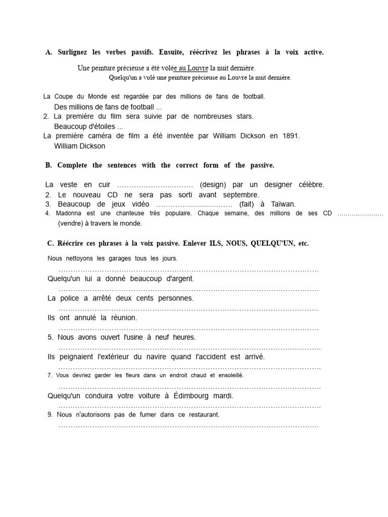 Exercice sur la voix passive et active | PDF