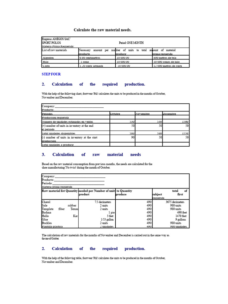 Calculate The Raw Material Needs | PDF | Secondary Sector Of The ...