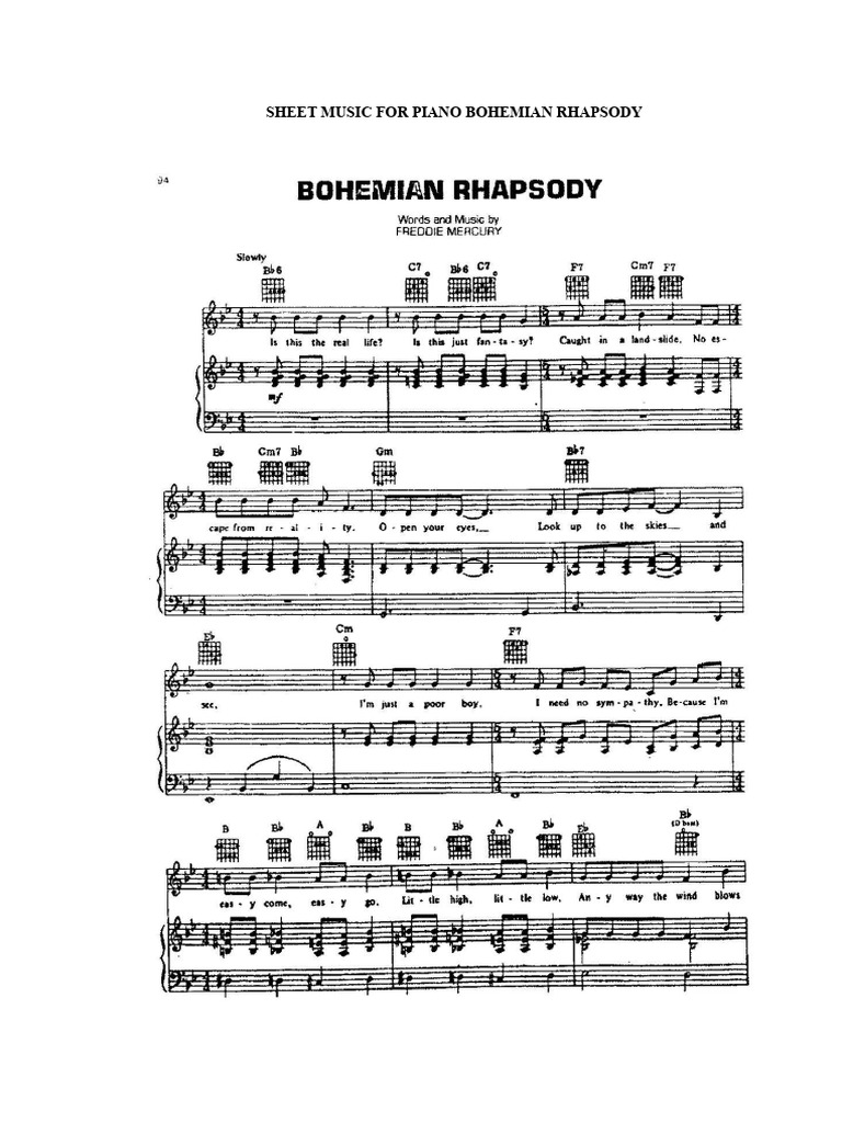 Piano Sheet Music For Bohemian Rhapsody | PDF
