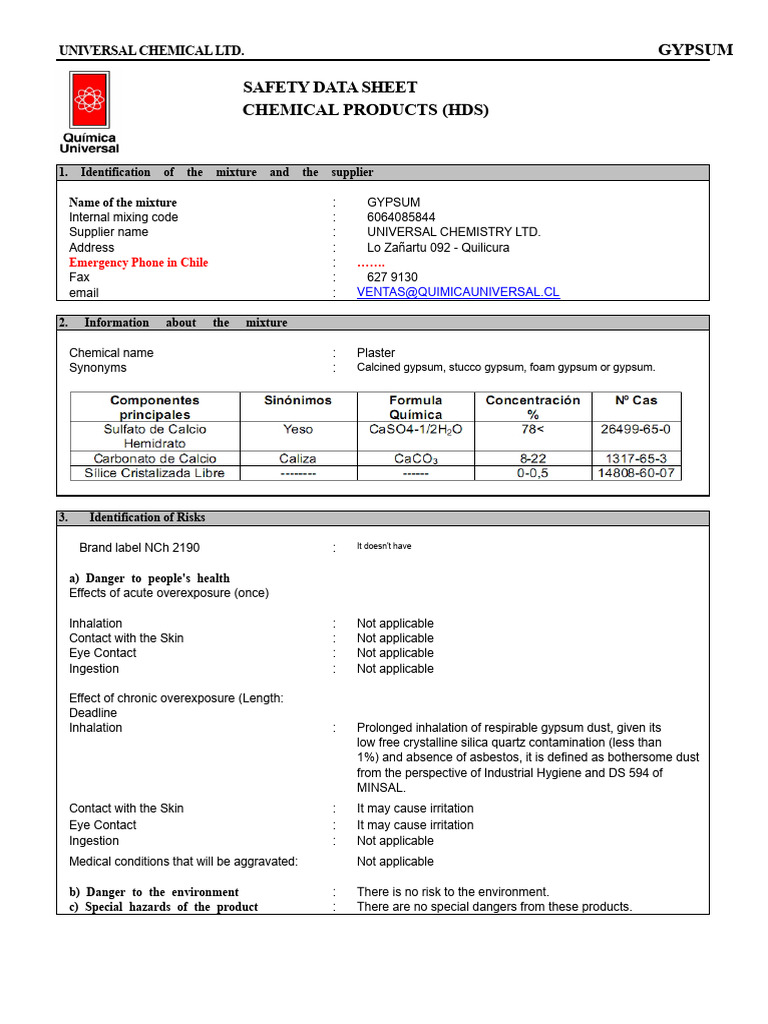 MSDS GYPSUM.pdf | PDF | Gypsum | Personal Protective Equipment