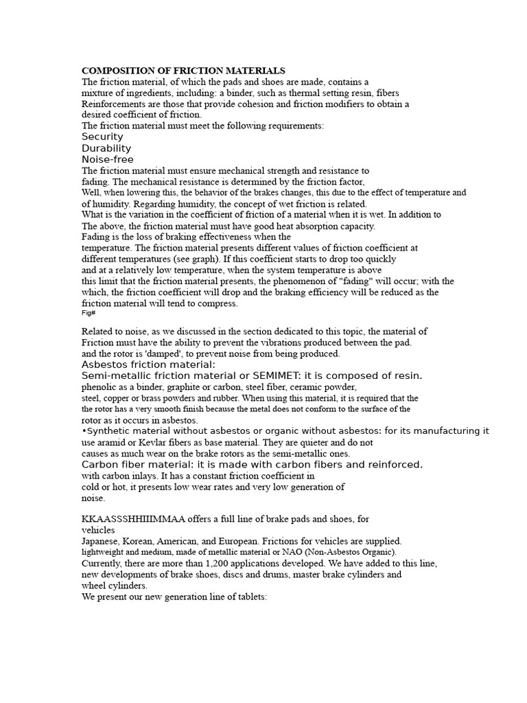 Composition of Friction Materials | PDF | Friction | Brake