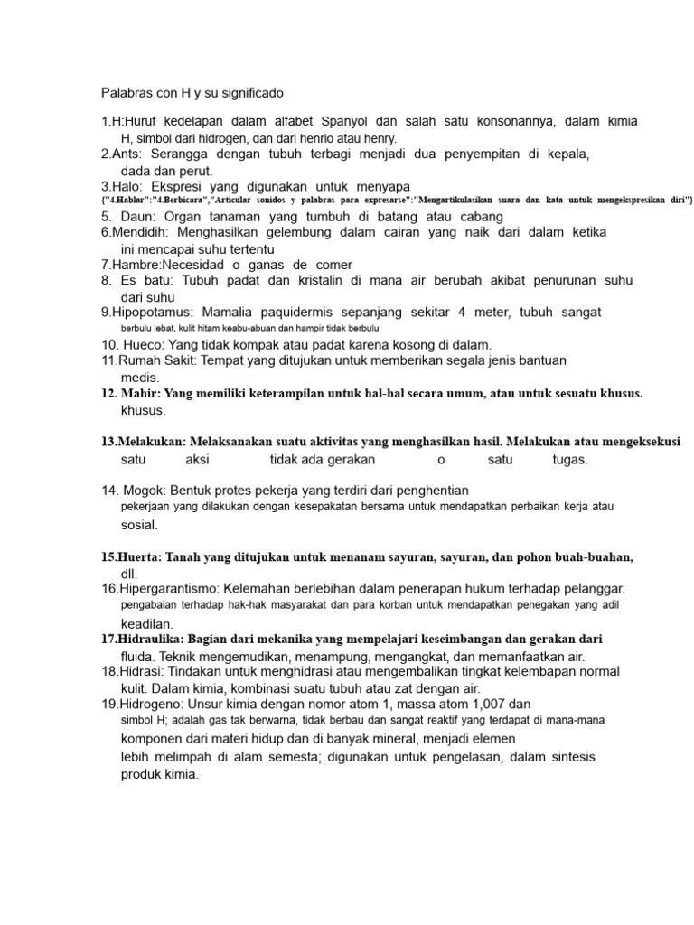 Kata-Kata Dengan H Dan Artinya | PDF