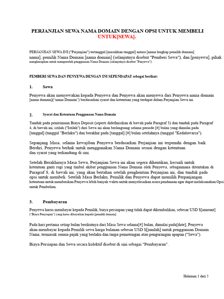 Perjanjian Sewa Domain dengan Opsi Beli | PDF