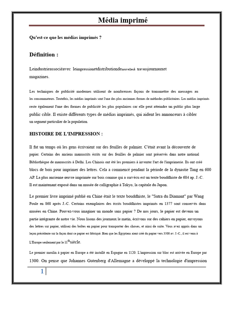 Qu'est-Ce Que Les Médias Imprimés | PDF | Impression | Publicité