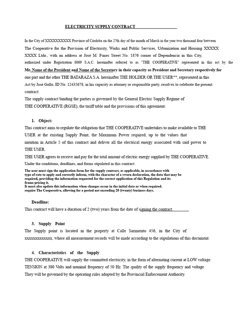 Electricity Supply Contract | PDF | Demand | Cooperative