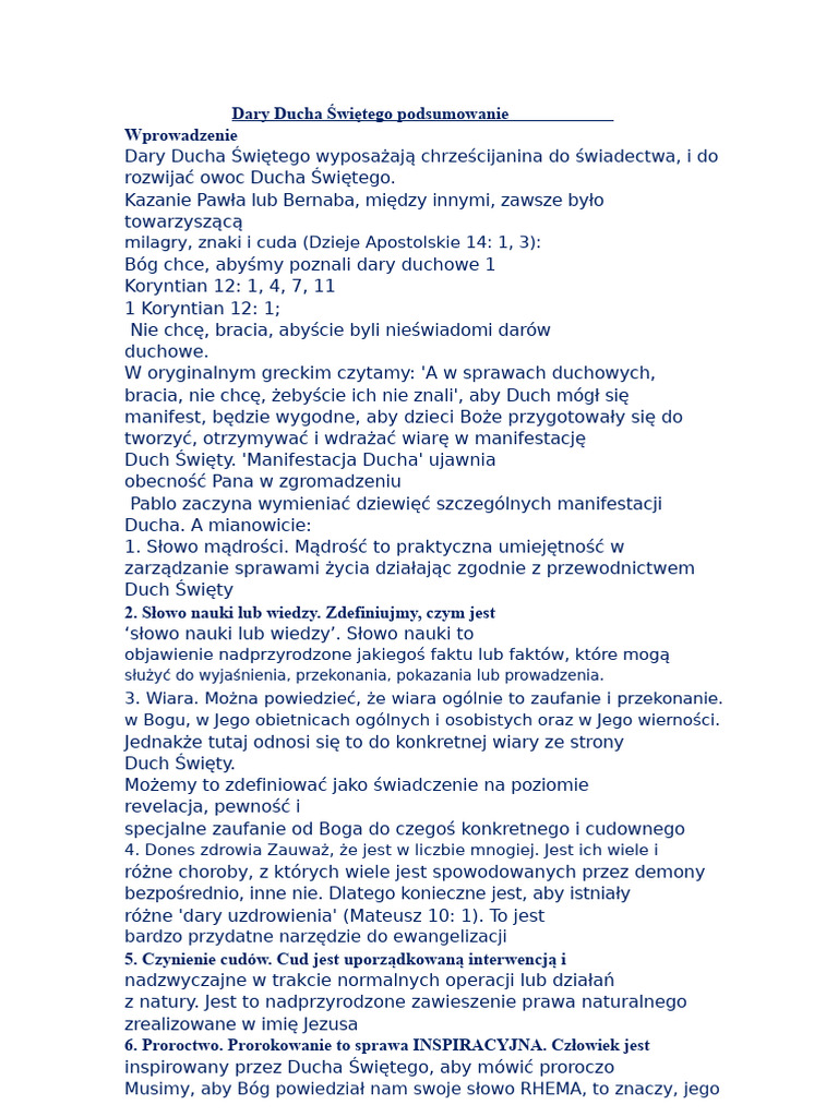 Dary Ducha Świętego Podsumowanie | PDF