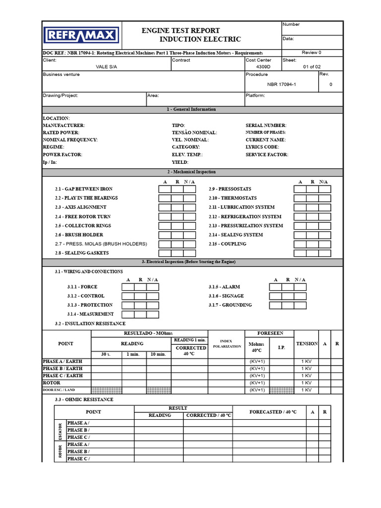 FOR-ELT-11 - Induction Electric Motor Test Report - Ok | PDF | Electric ...