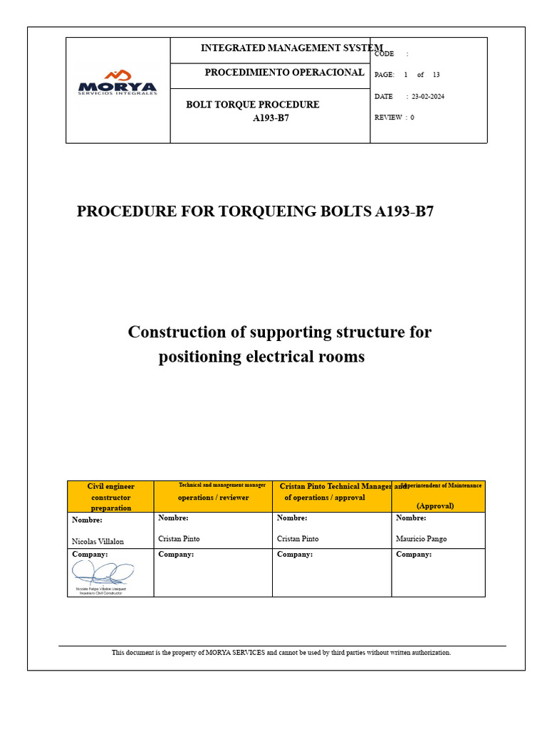 Torque Procedure for A193-B7 Bolts | PDF | Force | Specification ...
