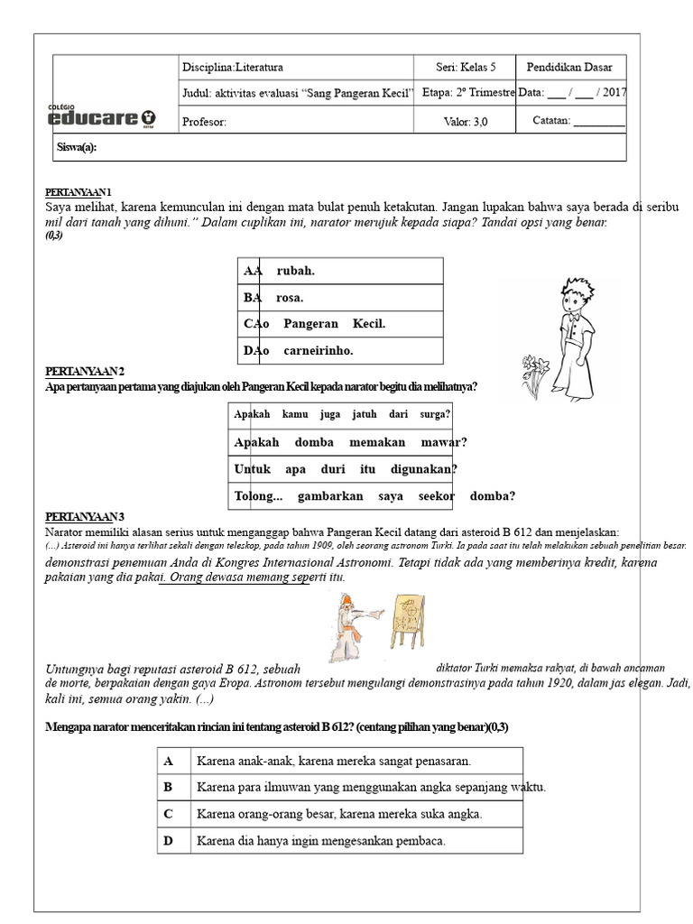 Kegiatan Penilaian Sang Pangeran Kecil | PDF
