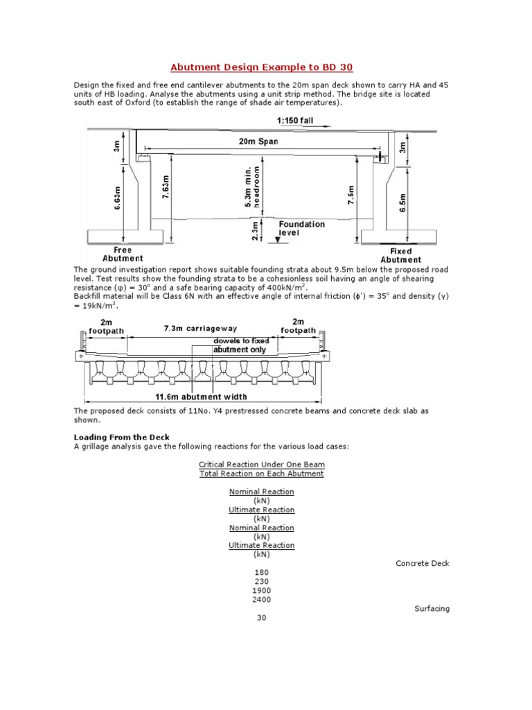 Abutment Design Example To BD 30 | PDF | Bearing (Mechanical) | Bending