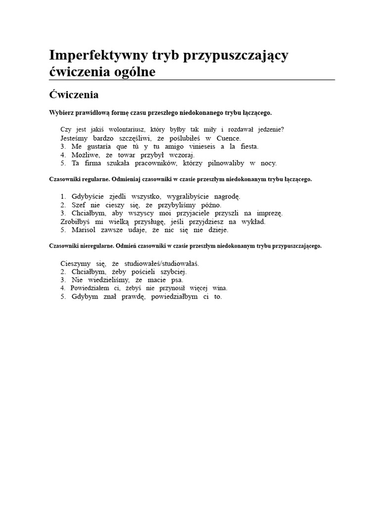 13.2 Imperfect Subjunctive Exercises | PDF