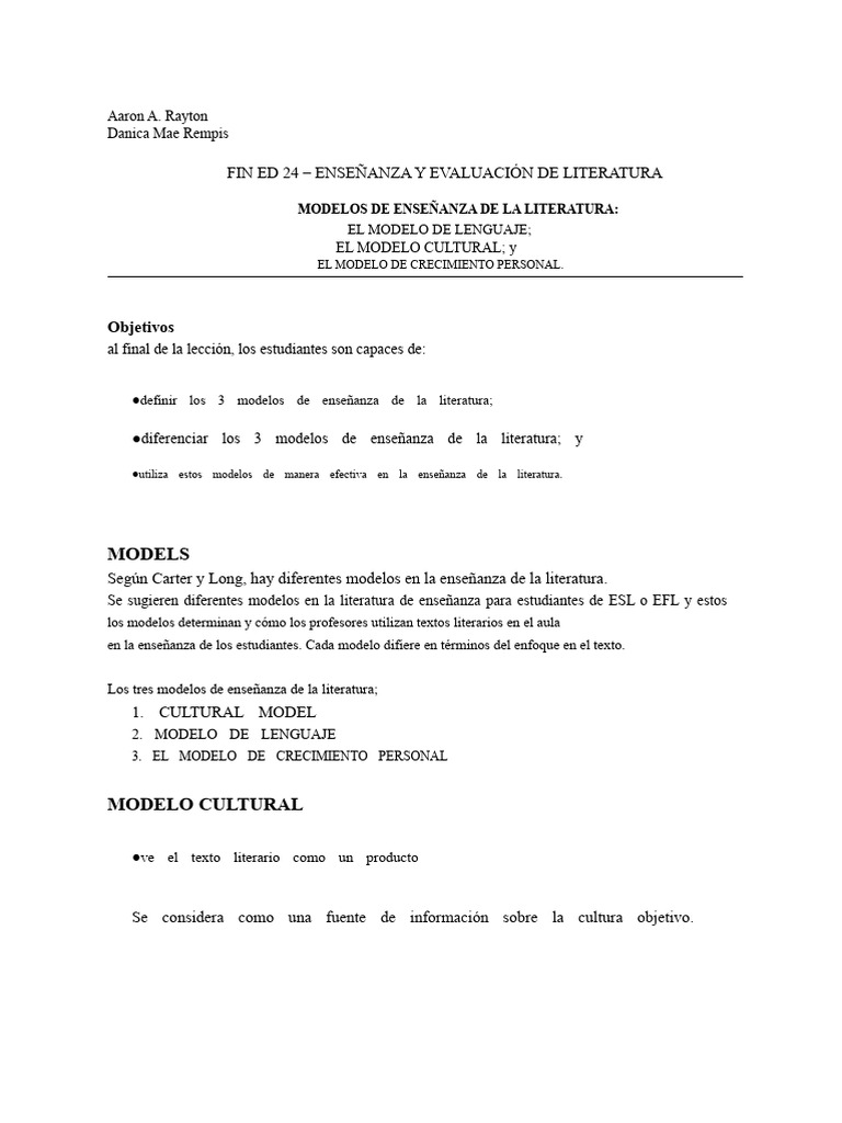 Modelos de Enseñanza de La Literatura | PDF | Enseñando | Palabra