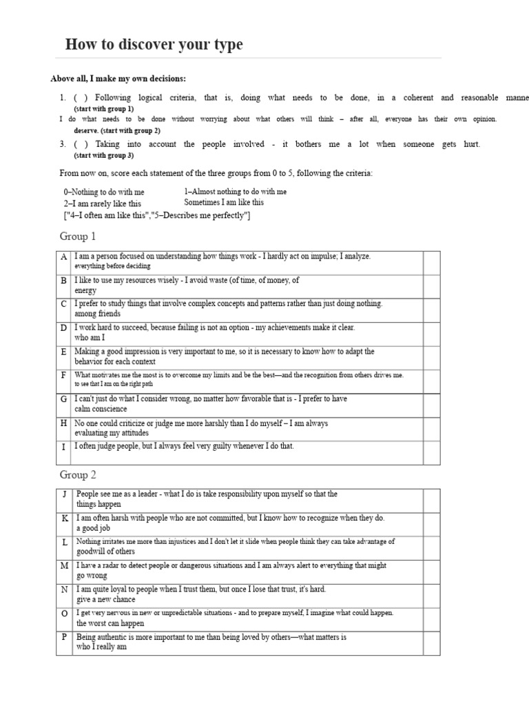 Enneagram Test 1 PDF | PDF | Enneagram Of Personality | Cognition