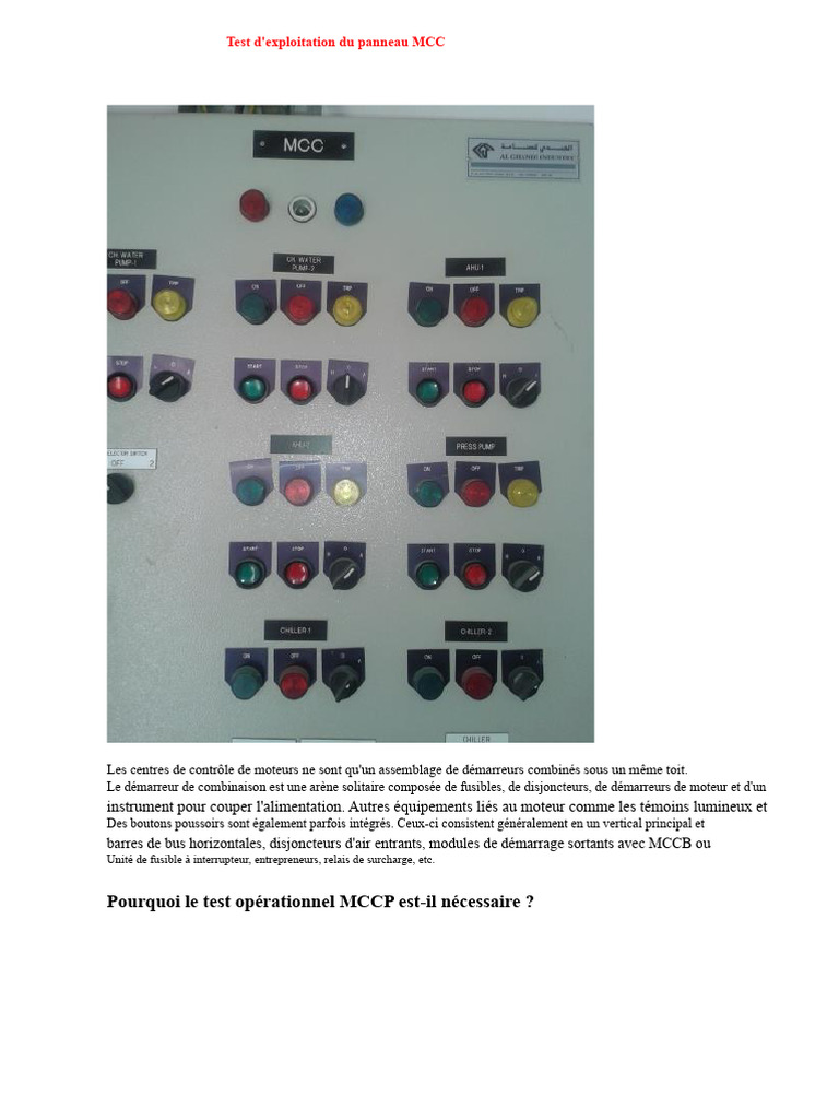 Test opérationnel des panneaux MCCP | PDF | Transformateur électrique ...