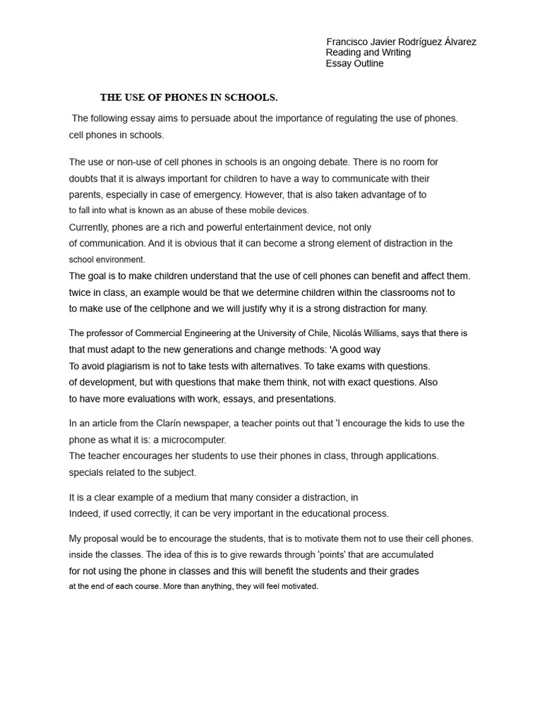 The Use of Phones in Schools - Essay | PDF | Teachers | Mobile Phones