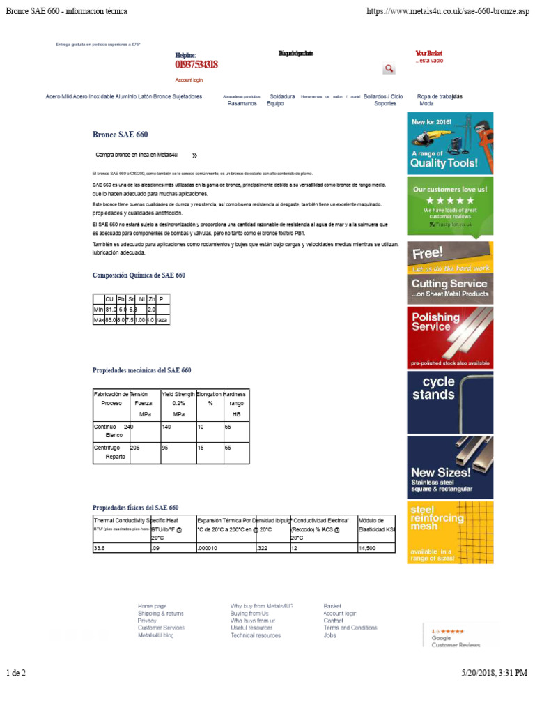 Bronce Sae 660 Información Técnica Pdf Bronce Estaño