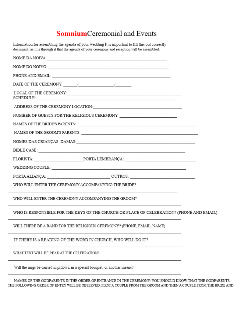 Ceremonial Checklist | PDF | Bride | Wedding
