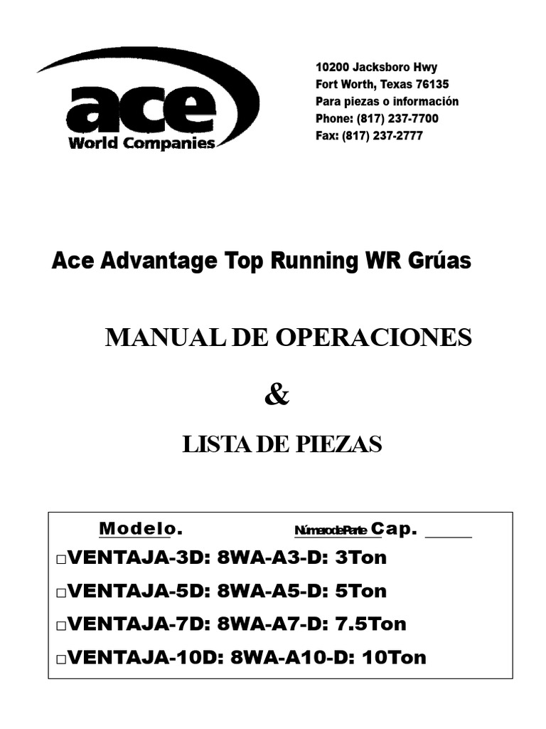Manual de Operaciones Grúas ACE | PDF | Fuente de alimentación | Motores