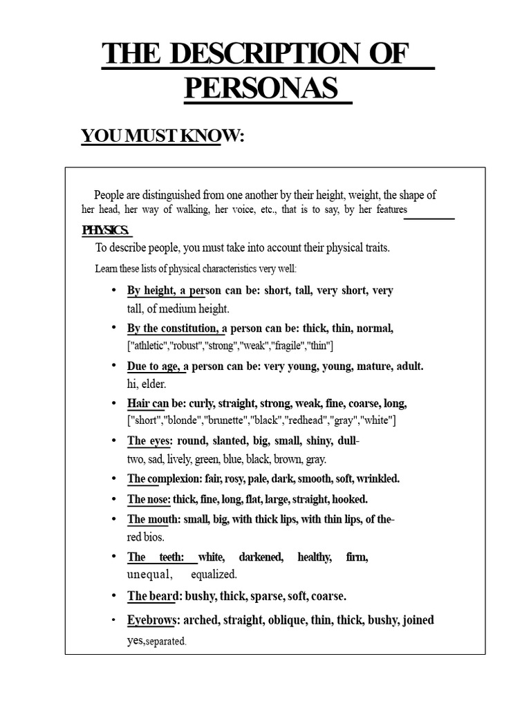 Essential Physical Traits for Describing Personas | PDF