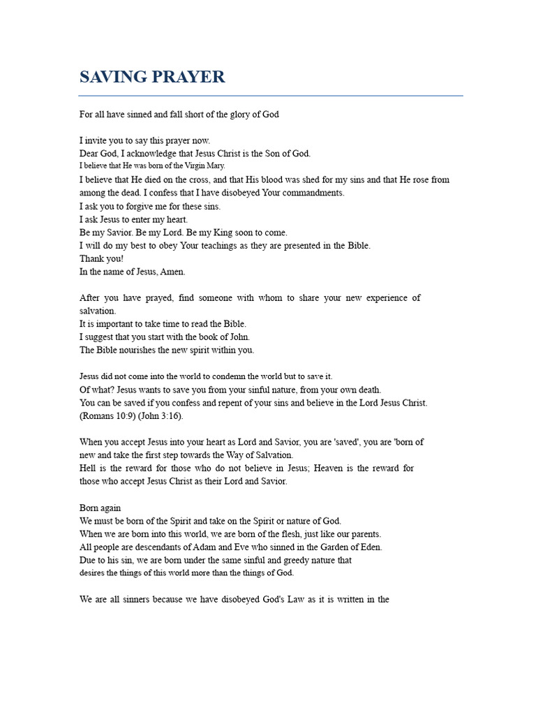 Prayer - of - Salvation | PDF | Jesus | Salvation