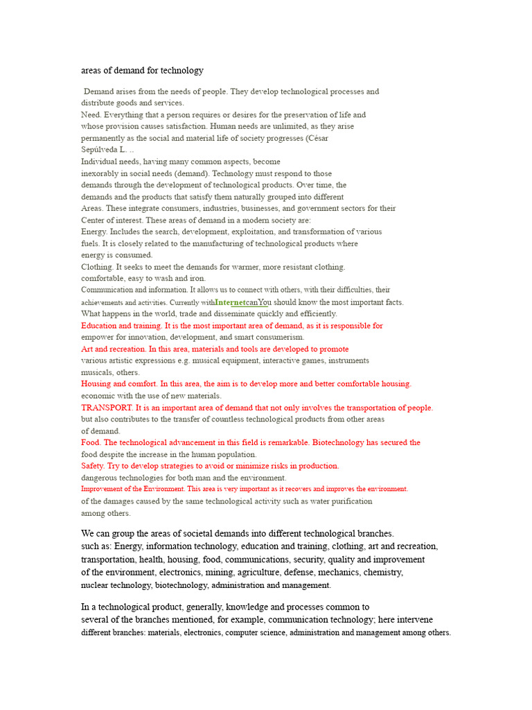 Areas of Demand For Technology | PDF | Biotechnology | Economies